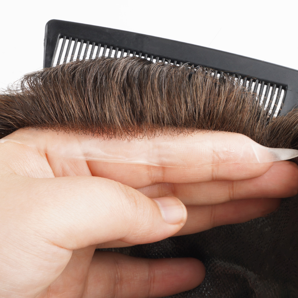 Men's Thin Skin Hair System With a High Hair Density of 130%